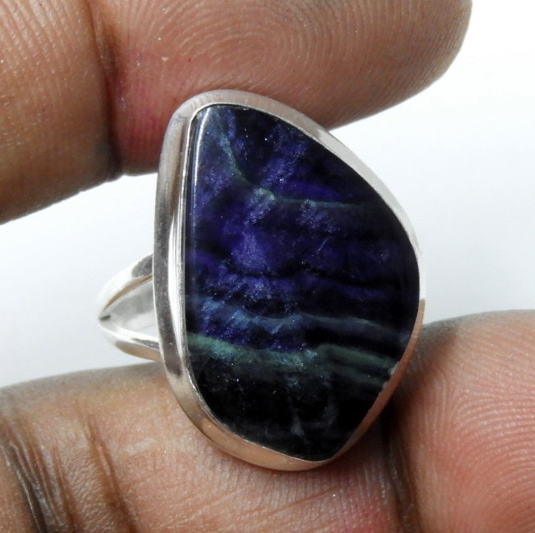 Natural Green and Purple Fluorite Ring Solitaire Stacking - Etsy