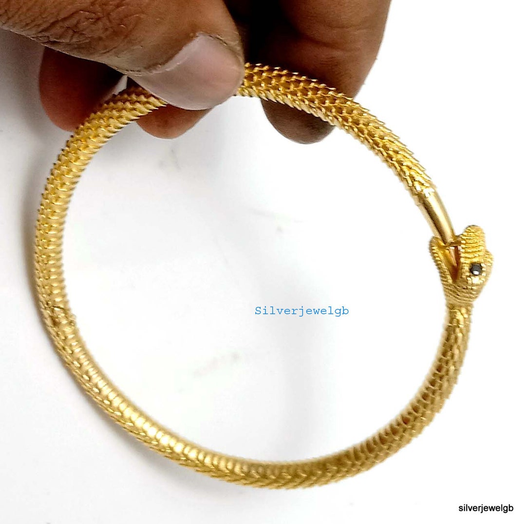 Snake Bangle, Ouroboros Bangle Bracelet in Brass With Gemstone Eyes ...