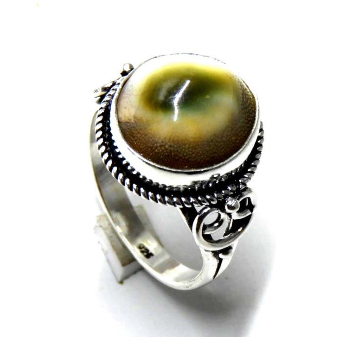 Green Shiva Eye Shell Ring: Sterling Silver Natural Stone Jewelry - Etsy