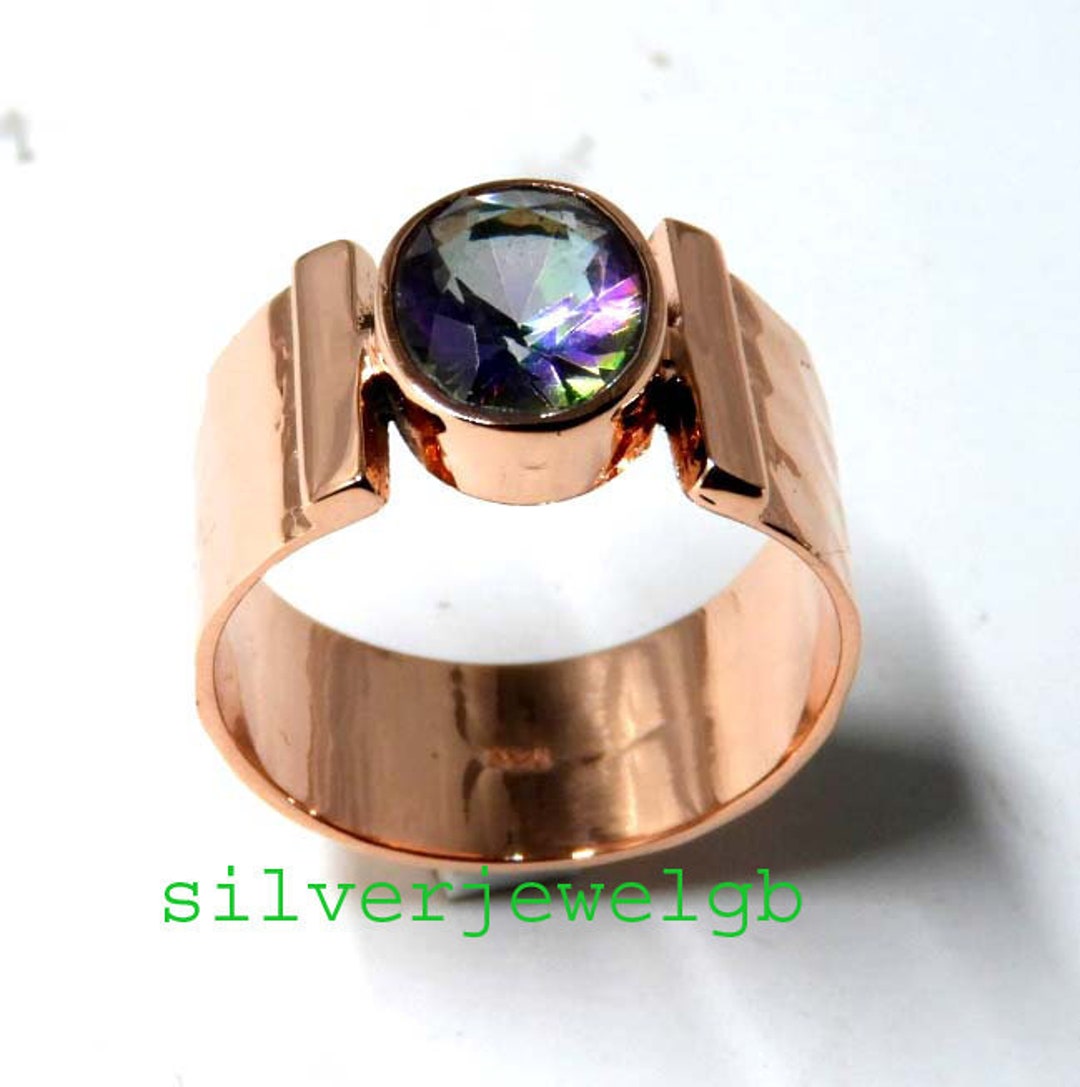 Hammered Copper Ring: Mystic Topaz & Moonstone Gemstone - Etsy