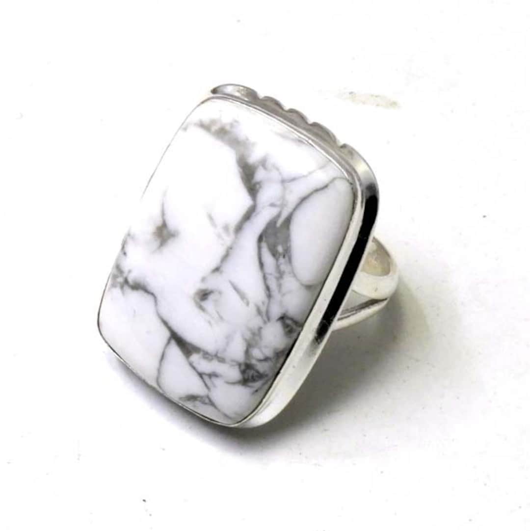White Turquoise Stone Ring Natural Stone Howlite Silver - Etsy
