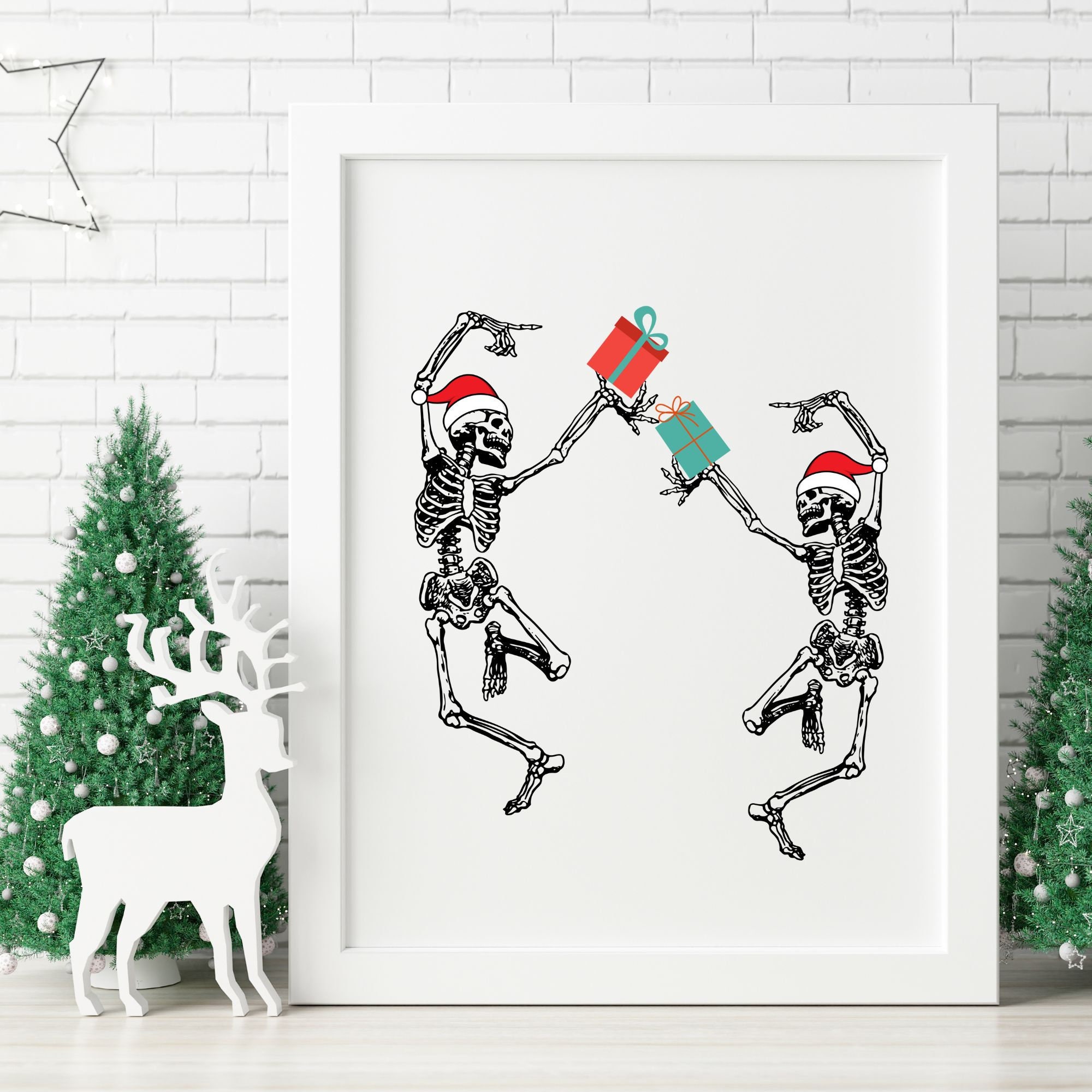 Christmas Wall Art, Christmas Skeleton Printable Wall Art, Christmas ...