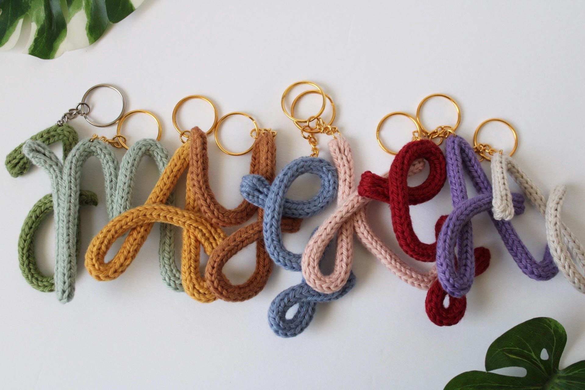 Knitted Initial Keychain: Personalized Cotton Wire Letter Charm - Etsy