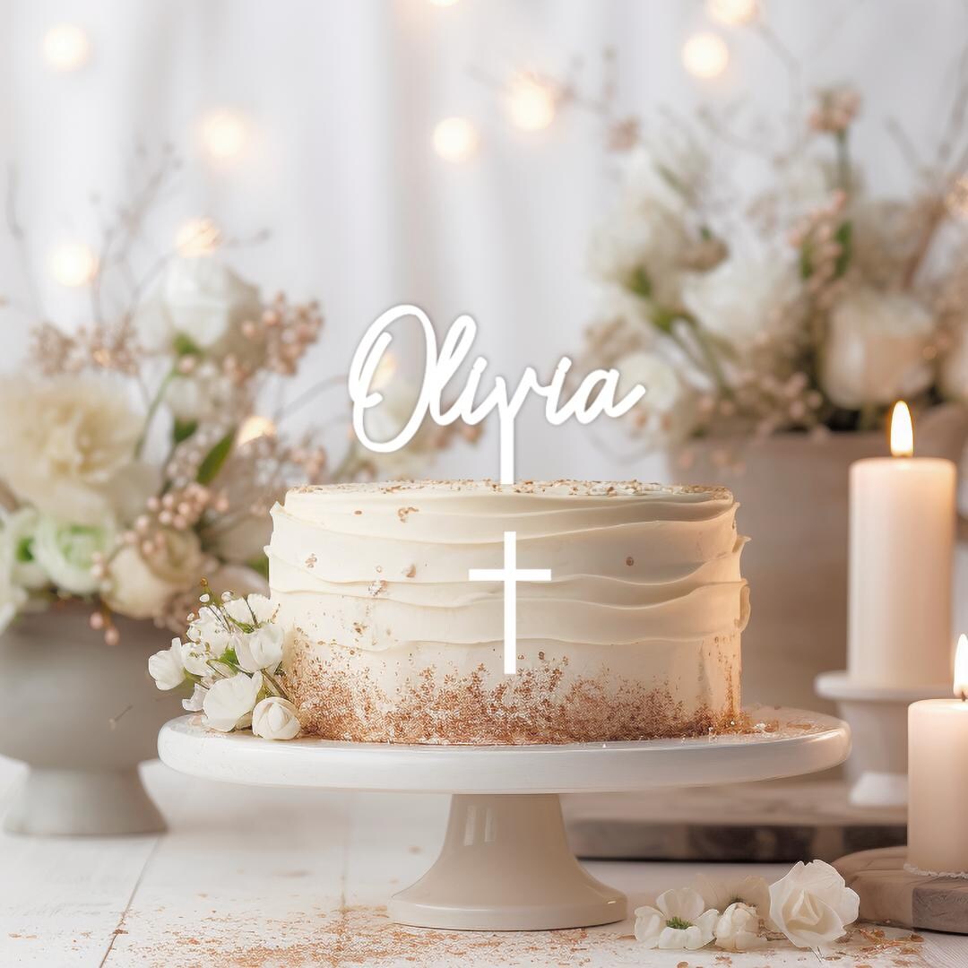Personalised Name & Cross Cake Topper - Cake Fropper - Baptism ...