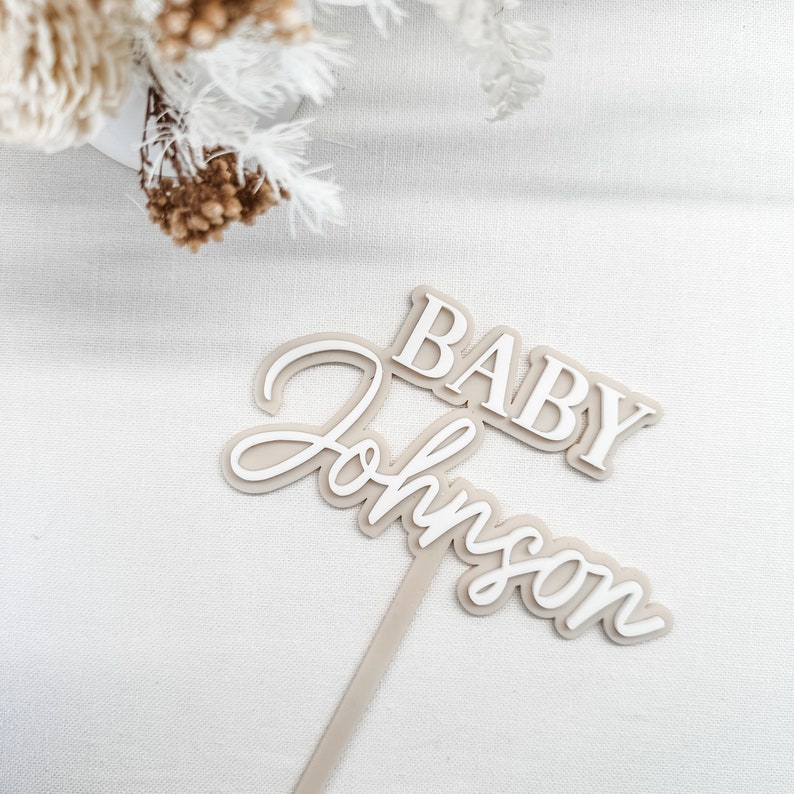 Personalised Baby Shower Cake Topper | Custom Name Acrylic Cake Decor ...