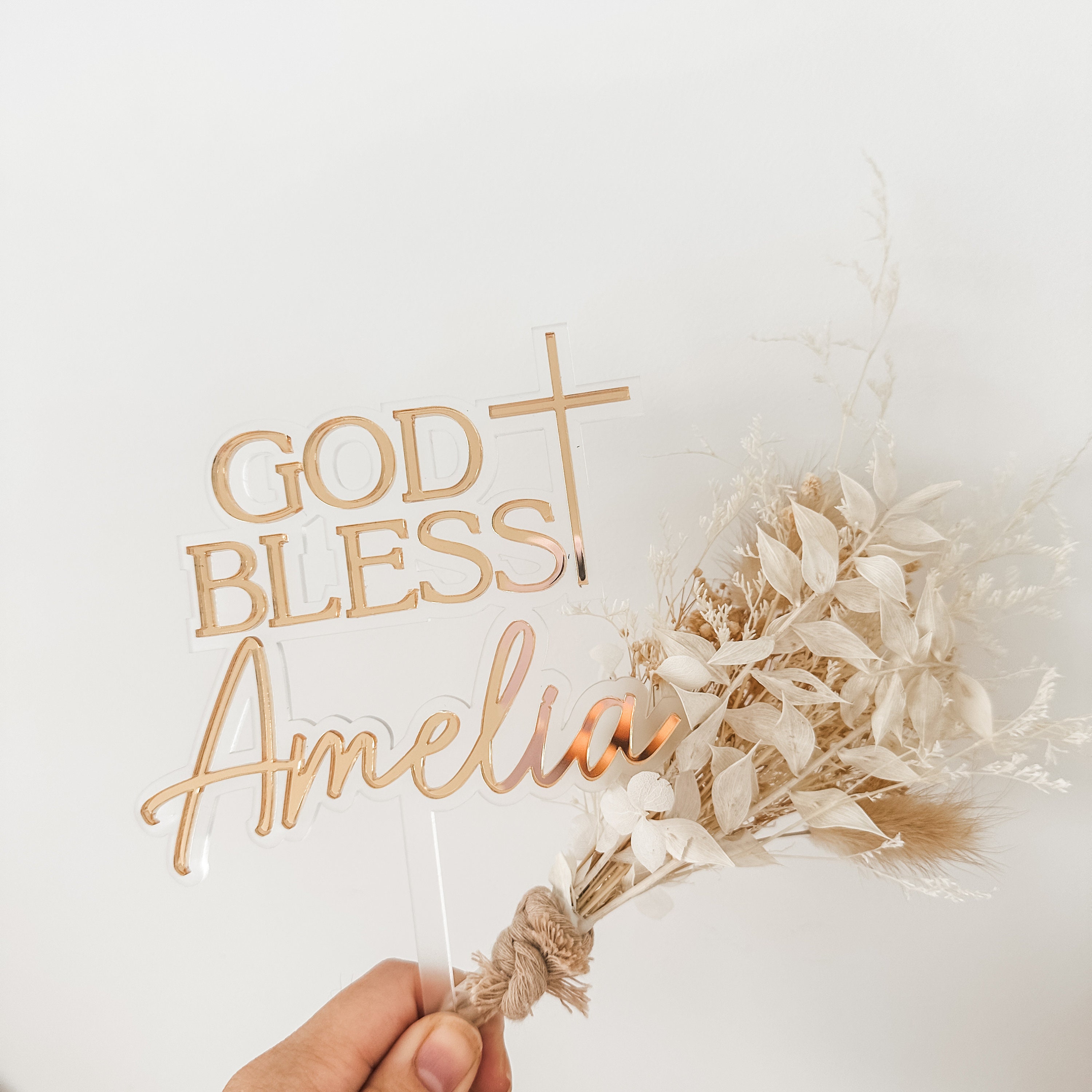 Personalised Baptism God Bless Cake Topper | Double Layer Acrylic ...