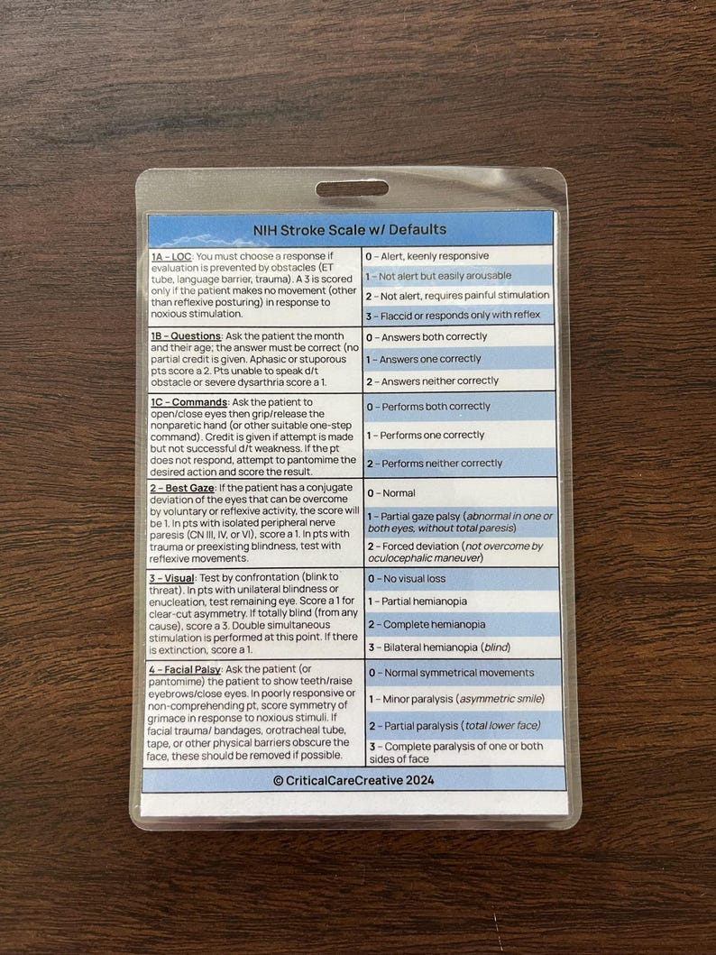 NIH Stroke Scale Badge Buddy Critical Care ICU Neuro Stroke Reference ...