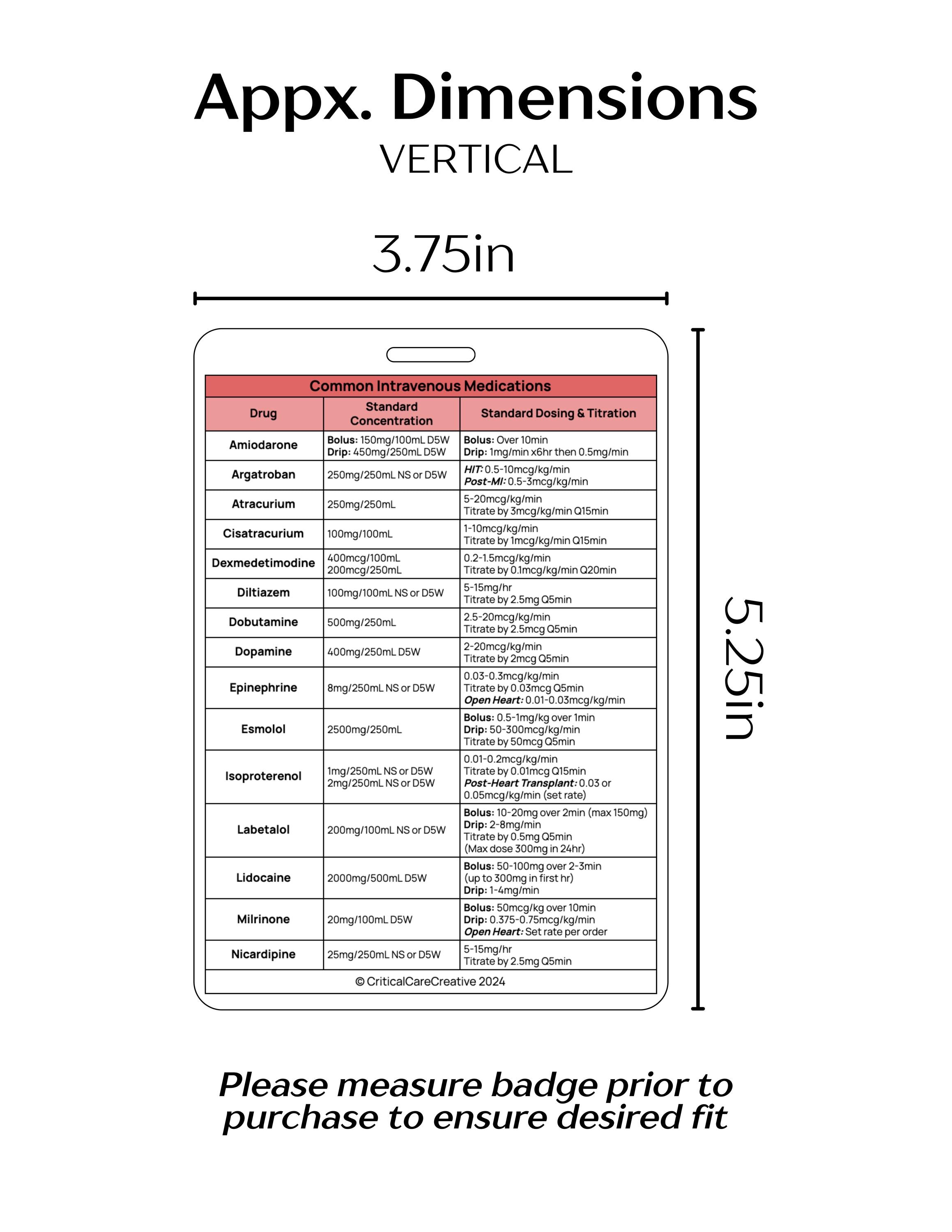 Common ICU Medications Badge Buddy | Critical Care IV Drip Intubation ...