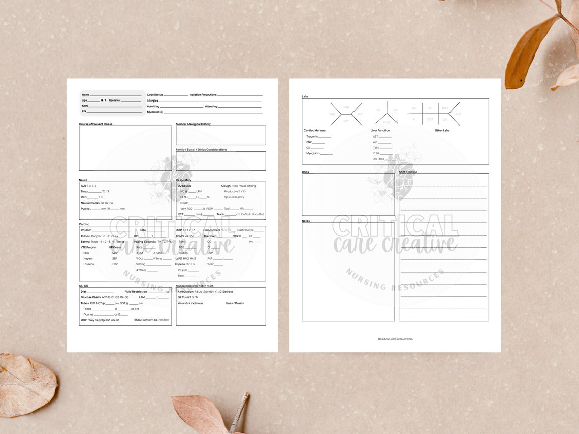 Nursing Report Sheet Cardiac ICU Report Sheet Critical Care Report ...