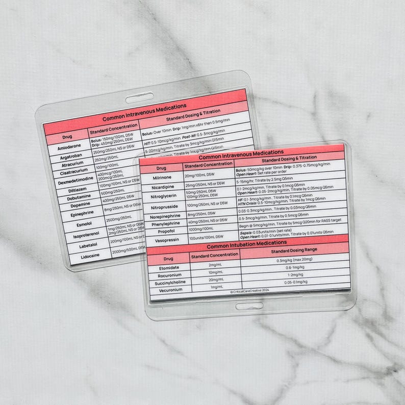 Common ICU Medications Badge Buddy | Critical Care IV Drip Intubation ...