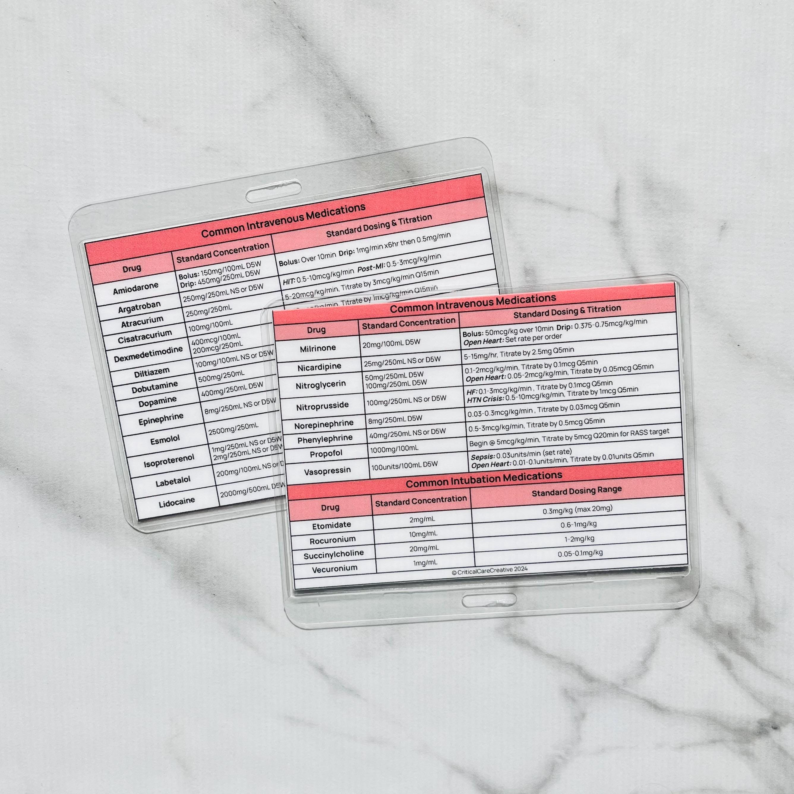 Common ICU Medications Badge Buddy | Critical Care IV Drip Intubation ...