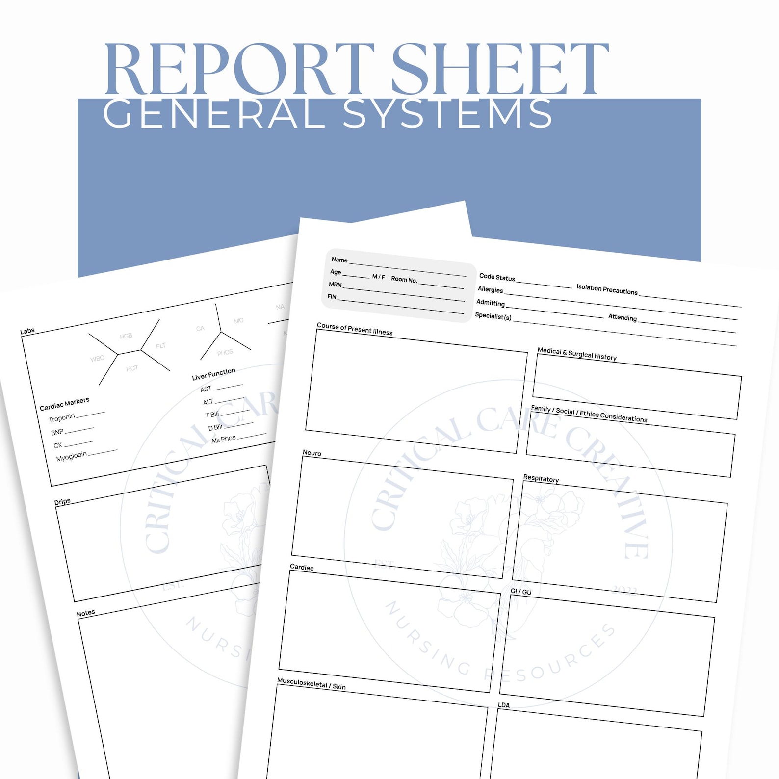 Nursing Report Sheet | General Systems Report Sheet | ICU Report Sheet ...