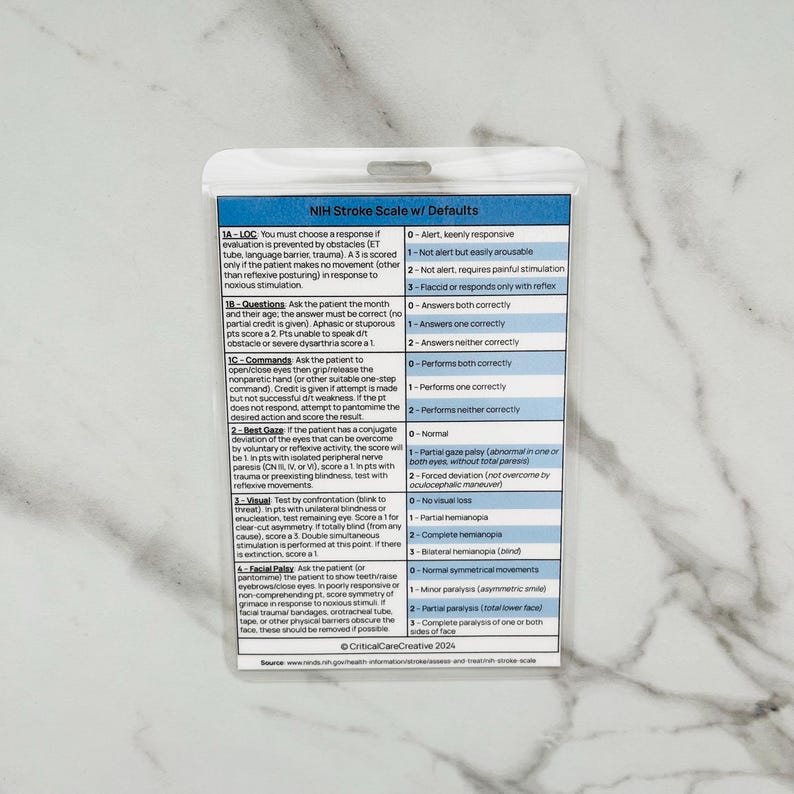 NIH Stroke Scale Badge Buddy | Critical Care ICU Neuro Stroke Reference ...
