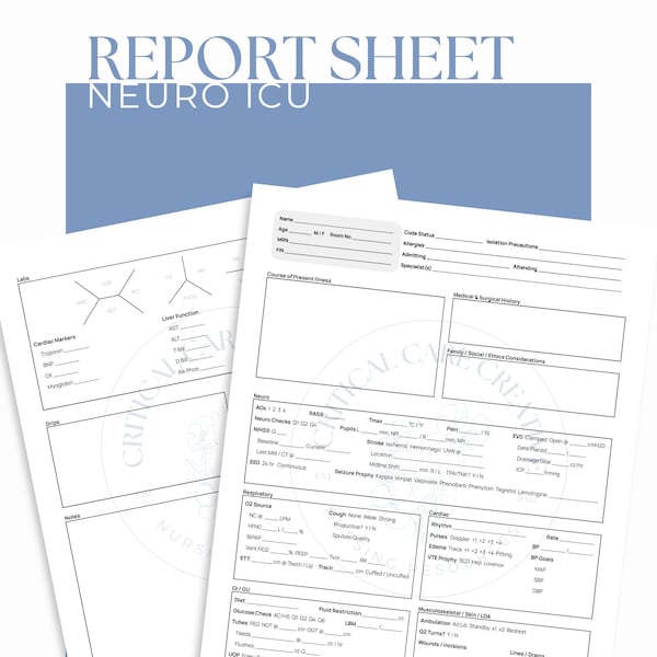 Nursing Report Sheet General Systems Report Sheet ICU Report Sheet PCU ...