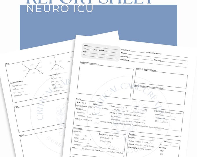 Nursing Report Sheet | Neuro ICU Report Sheet | Critical Care Report ...