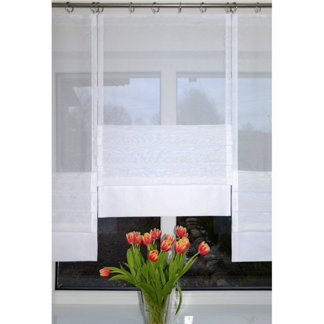 Moderne Design Gardine weiße Scheibengardine Raffrollo Klettband ...