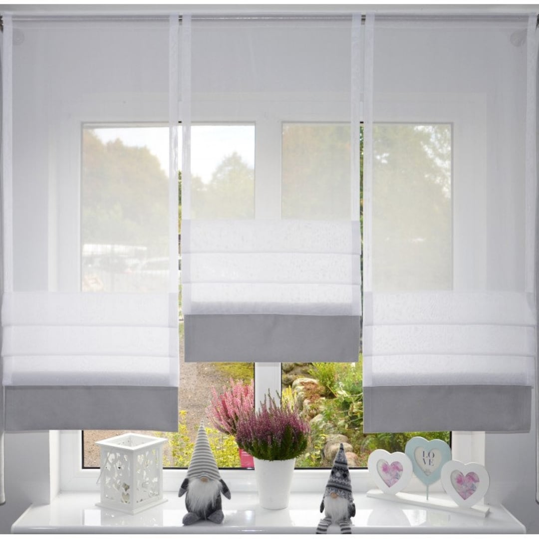 Moderne Design Gardine graue Scheibengardine Raffrollo Klettband ...