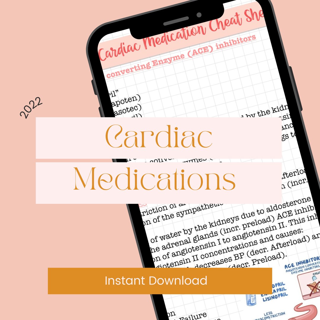 Nursing School Cardiac Medication Cheat Sheet Reference - Etsy