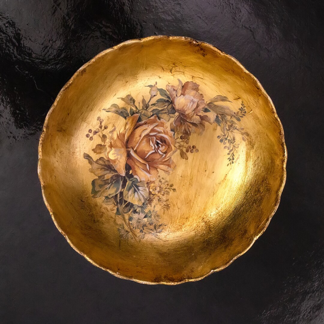 Italian Gold Ceramic Saucer: Vintage Hand-painted Delicate Tea Rose ...