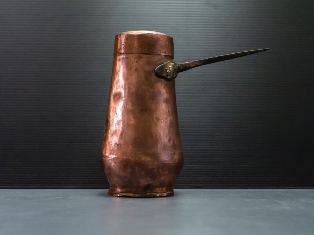 Small Antique Copper Pot With Lid • Vintage Copper Coffee Pot. Narrow ...