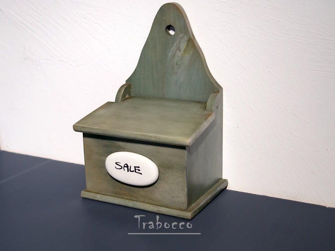 Vintage Italian Wooden Wall Salt Cellar: Olive Green Ceramic Plaque ...
