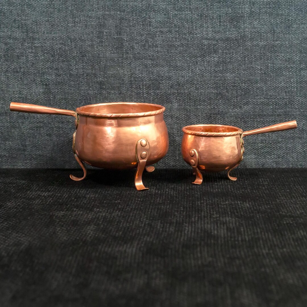Old Copper Cauldron Set • 2 Miniature Vintage Italian Copper Cauldrons ...