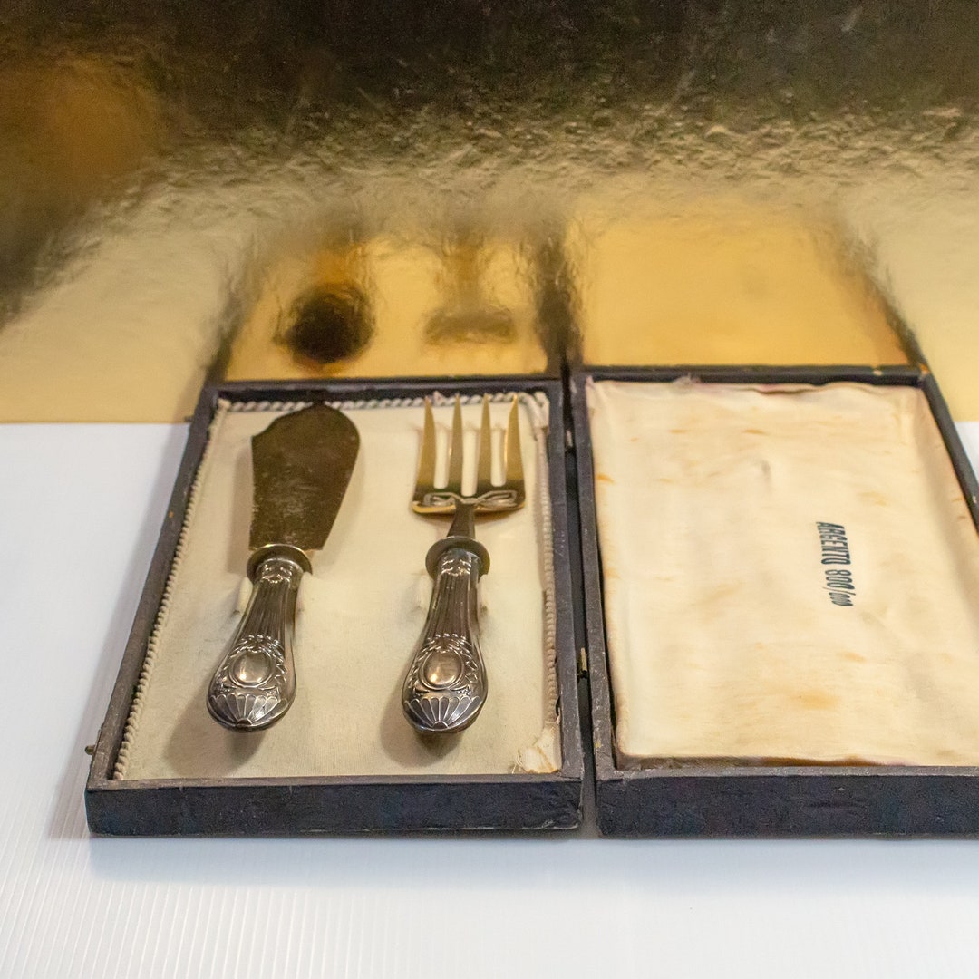Antique Silver Serving Set for Desserts • Serving Cutlery Set in Box ...
