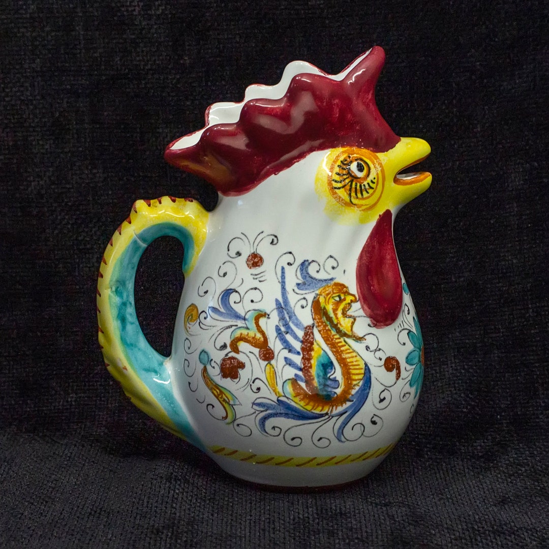 Ceramic Rooster Pitcher 750 Ml • Vintage Italian Hand Painted Purple ...