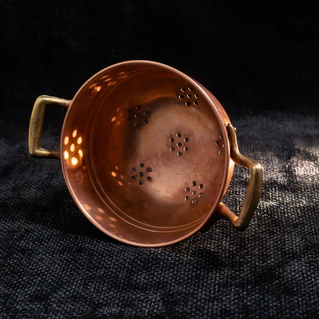 Small Vintage Italian Copper Colander • 13 Cm Colander With Two Brass ...