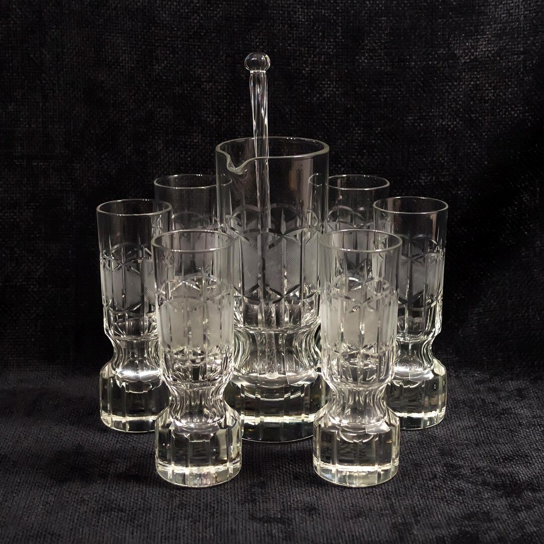 Crystal Drink Set Set of Crystal Glassware: Pitcher With Stirrer & 6 ...
