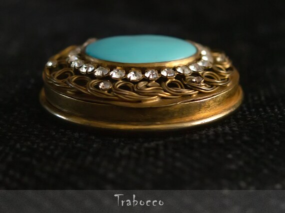 Vintage Italian Blue Powder Box • Oval-shaped brass, … - Gem