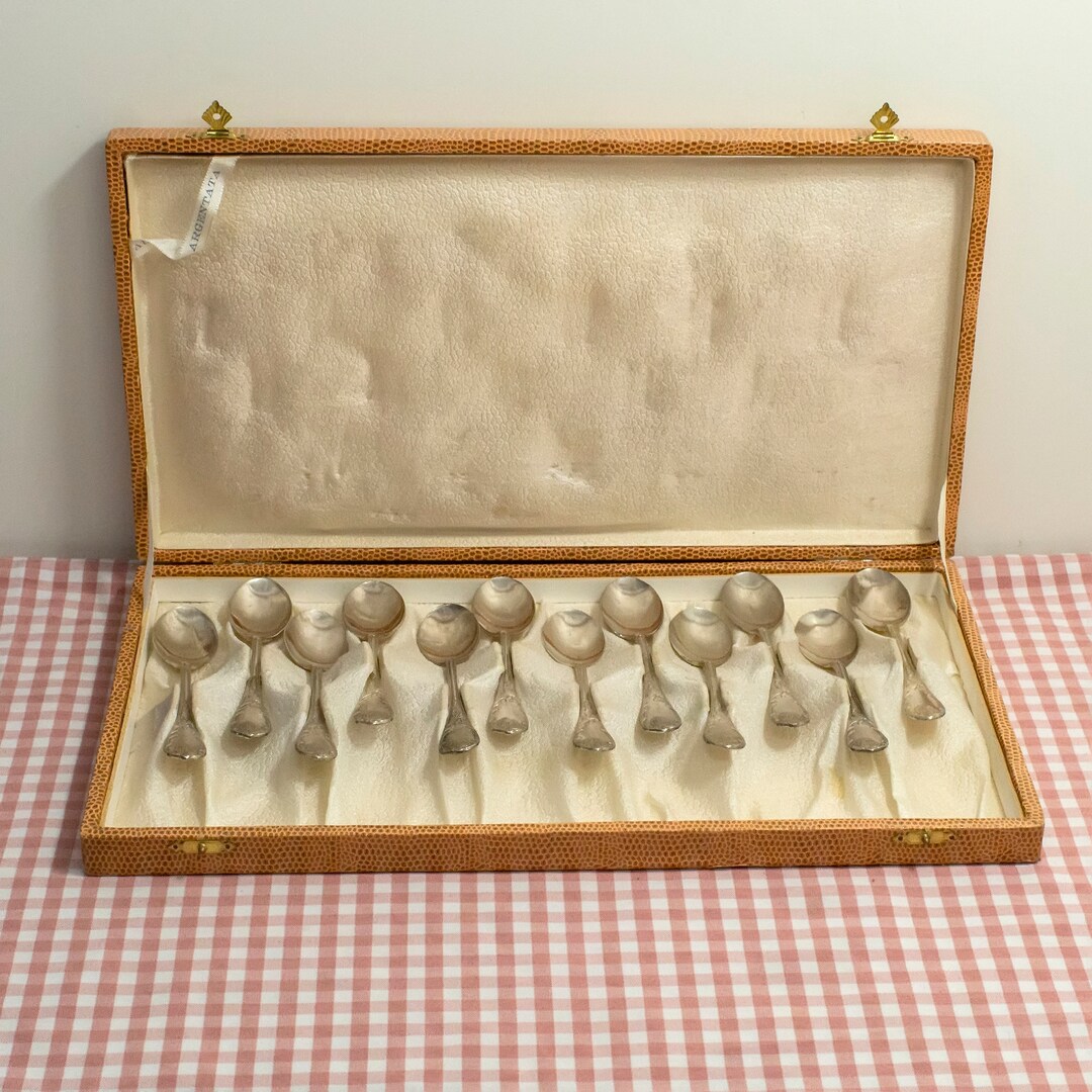 Italian Teaspoon Set in Box • 12 Silver Plated Teaspoons With Floral ...