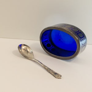 Blue Glass & Silver Salt Cellar • This Set Consists of a Blue Salt ...