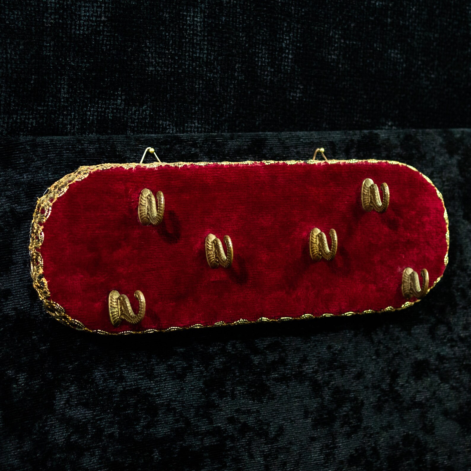 Vintage Velvet Italian Wall Rack: Red & Gold Venetian Style, 6 Hooks ...