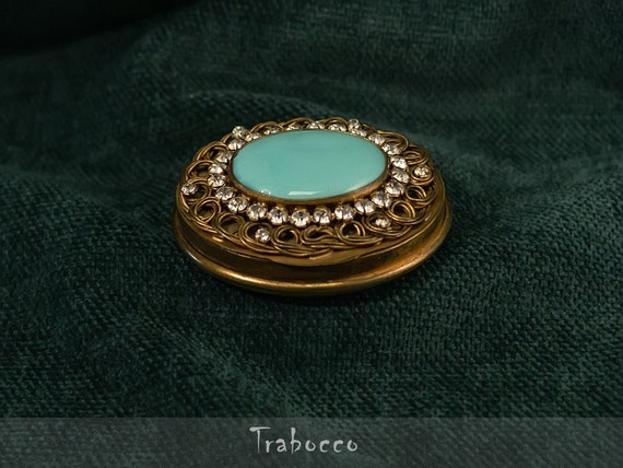 Vintage Italian Blue Powder Box • Oval-shaped brass, … - Gem
