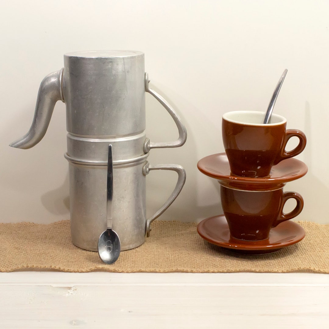 Neapolitan Vintage Coffee Maker With 2 Cups Italy Vintage, 1950s. One ...