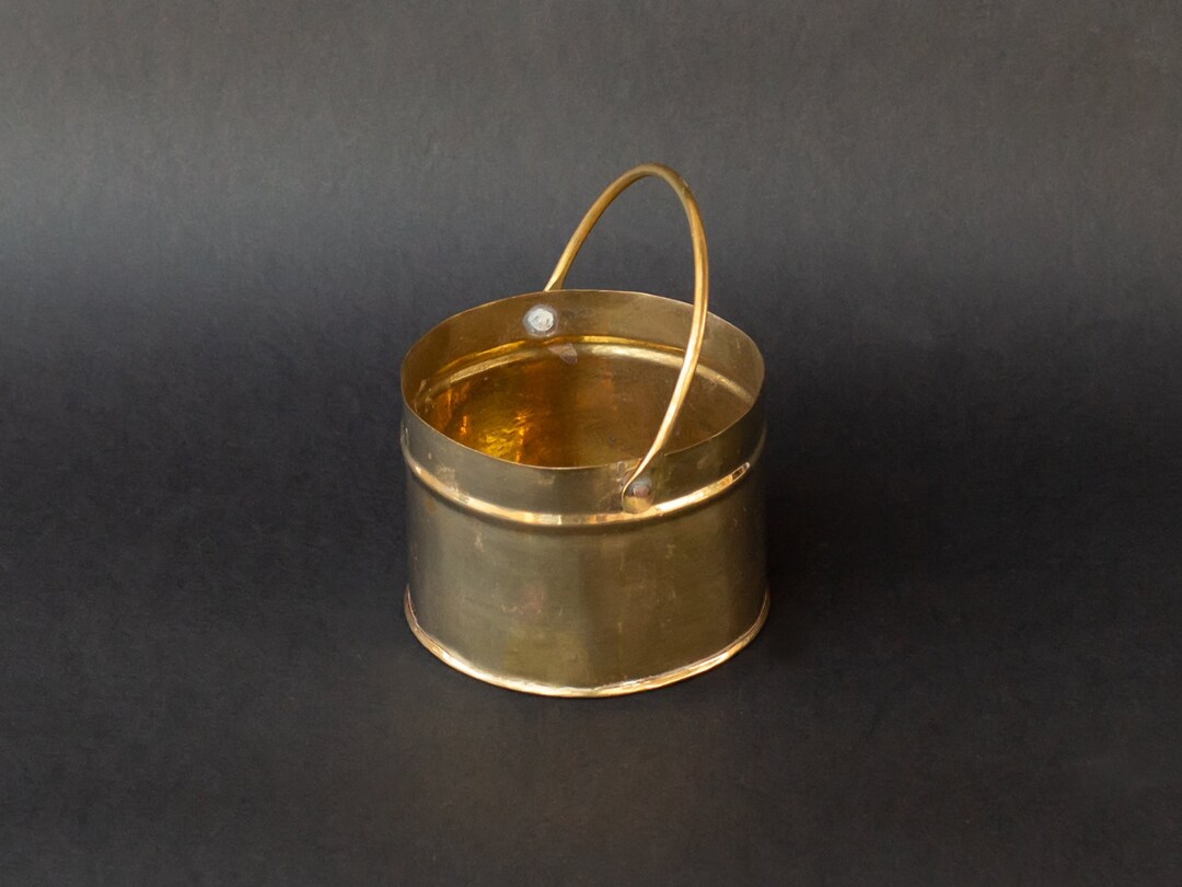 Round Brass Box With Handle • Small Vintage Bucket-shaped Brass ...