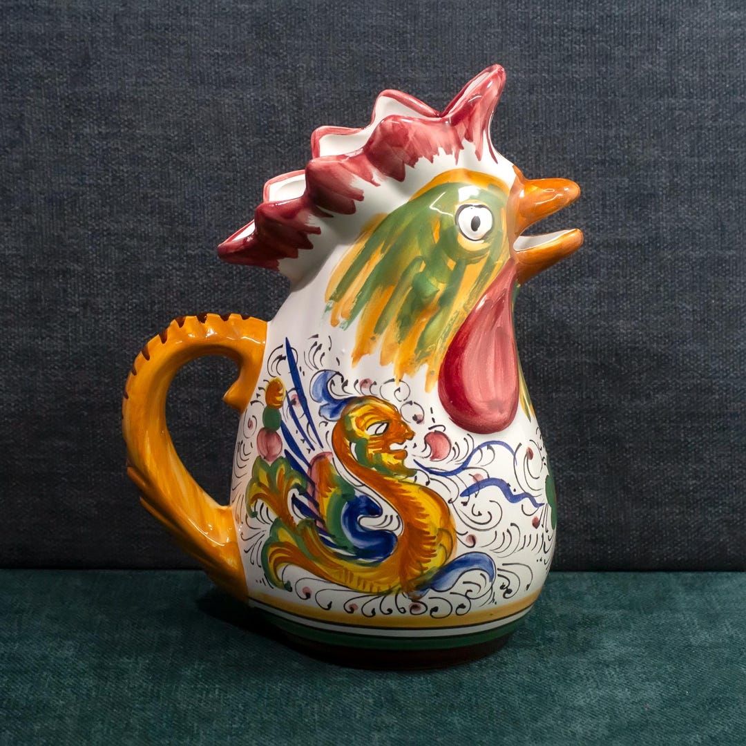 Ceramic Rooster Pitcher 1500 Ml • Big Vintage Italian Hand Painted Red ...