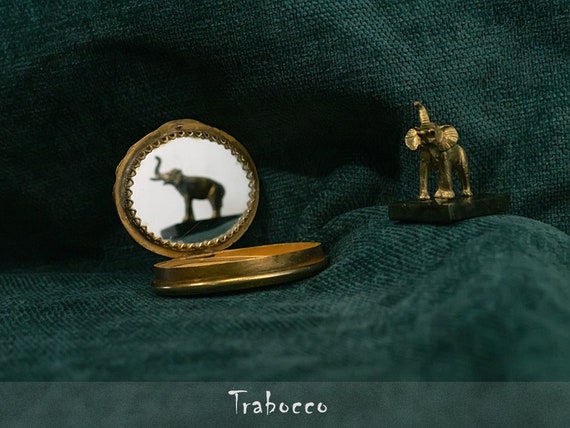 Vintage Italian Blue Powder Box • Oval-shaped brass, … - Gem