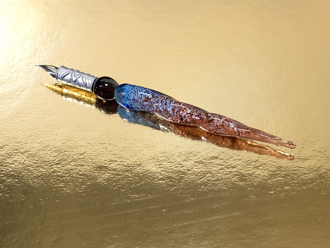 Murano Glass Ink Pen • Lilac-blue Glass, Metal Nib, a Beautiful Example ...