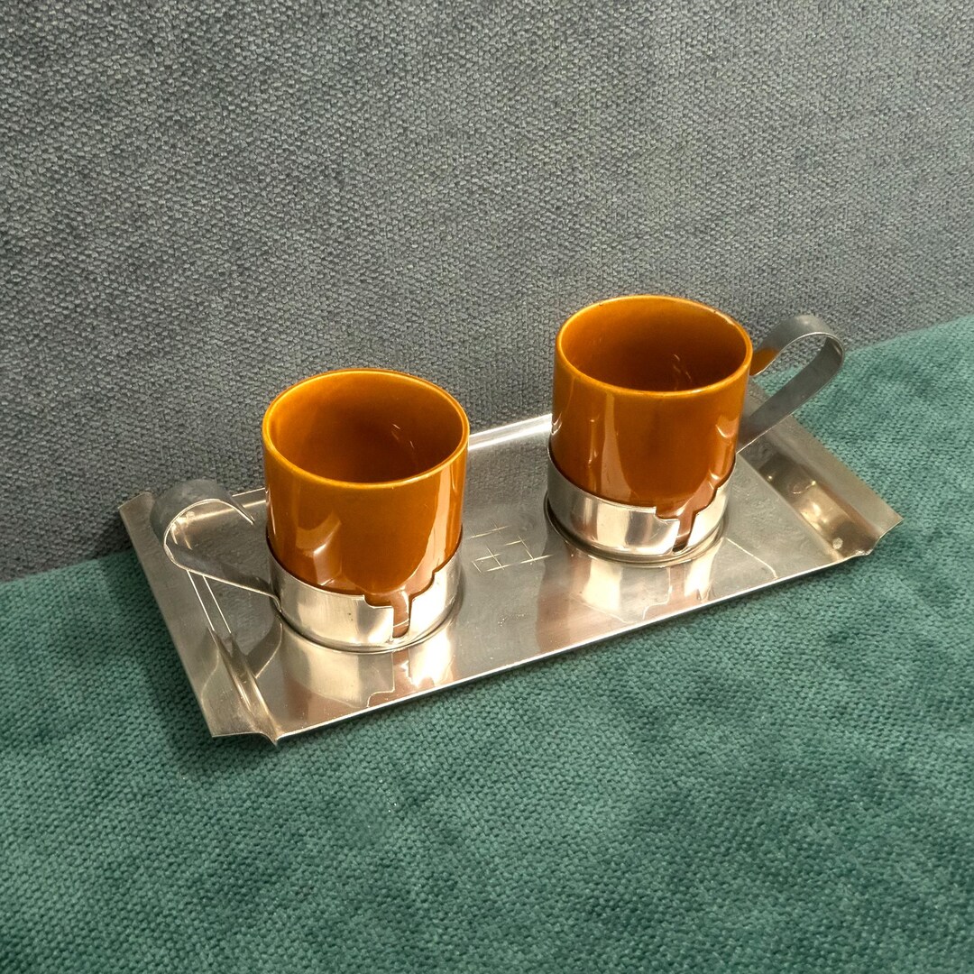 Vintage Italian Espresso Coffee Set With Silver Tray: Mid Century ...