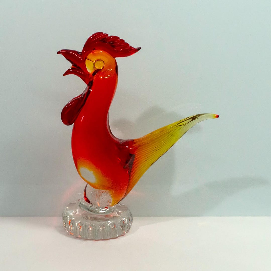 Vintage Murano Glass Rooster • Deep Ruby Red & Amber Yellow Murano ...