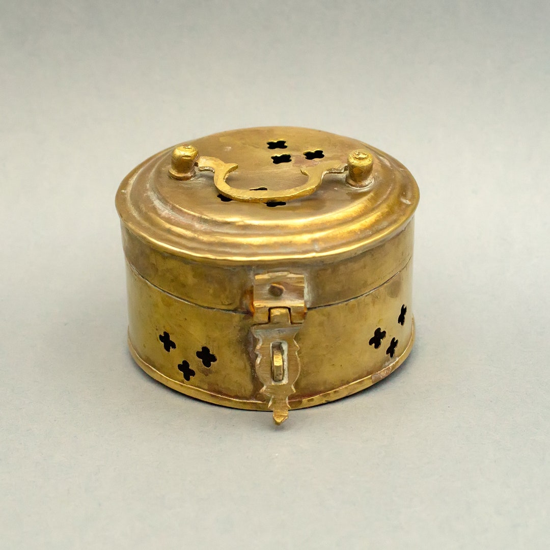 Cricket Box. Round Brass Container • Vintage Brass Box With Holes and ...