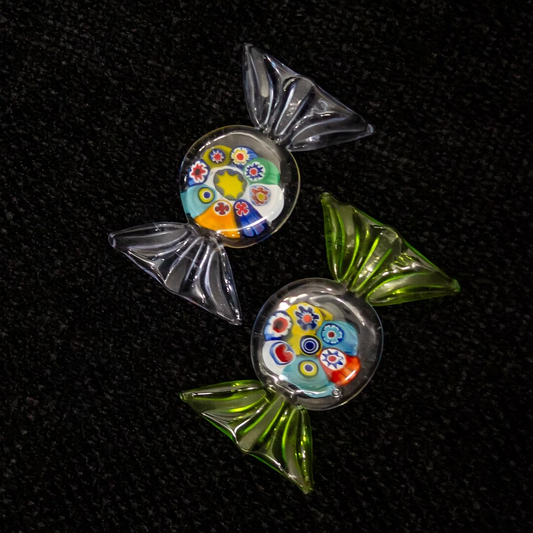 Murano Glass Candies • Two Venetian Millefiori Glass Lollipops. Green ...
