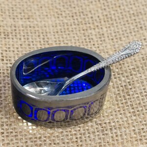 Blue Glass & Silver Salt Cellar • This Set Consists of a Blue Salt ...