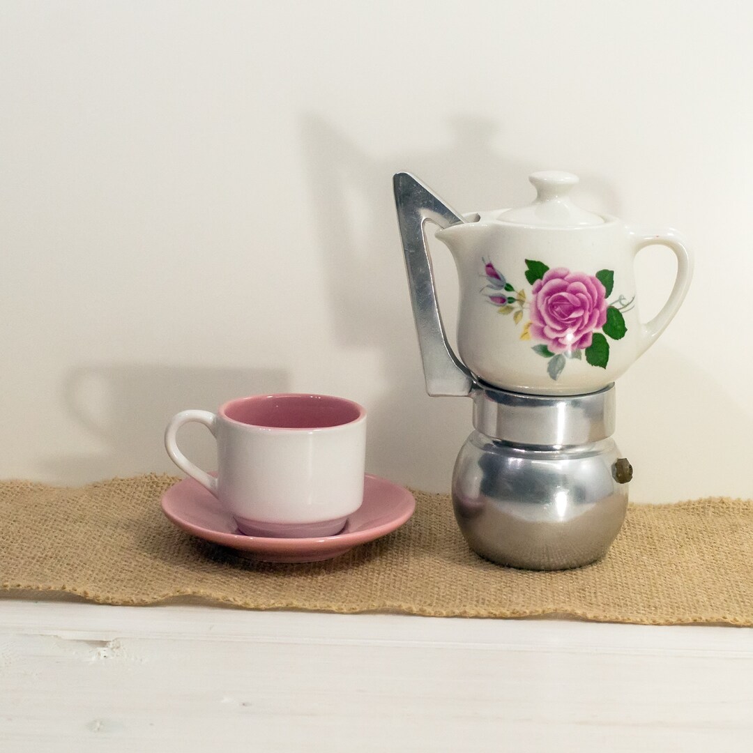 Italian Coffee Maker With Porcelain Jug • Stovetop Coffee Pot With ...