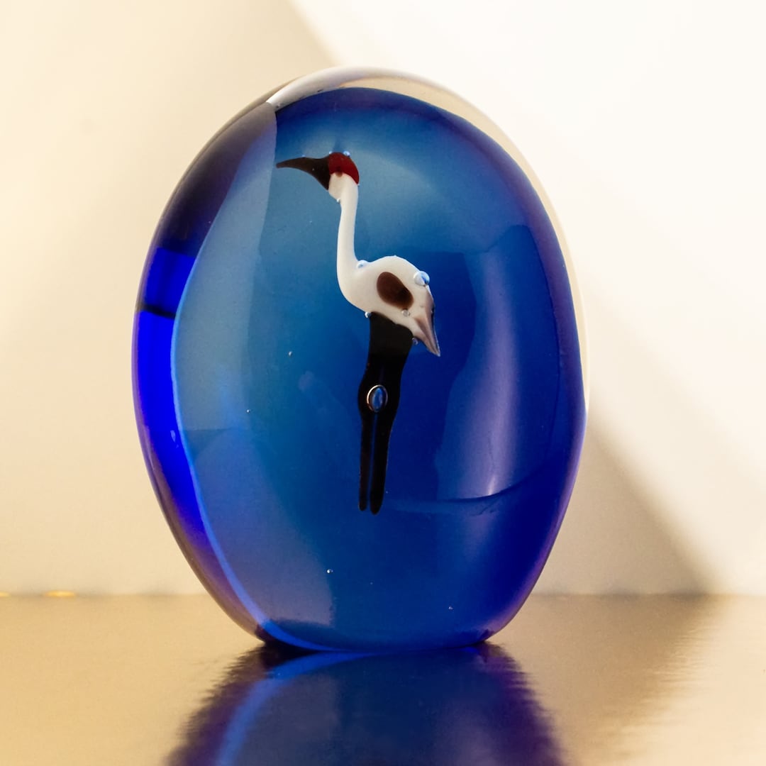 Vintage Blue Glass Paperweight Solid Blue Glass With a Figure of a ...