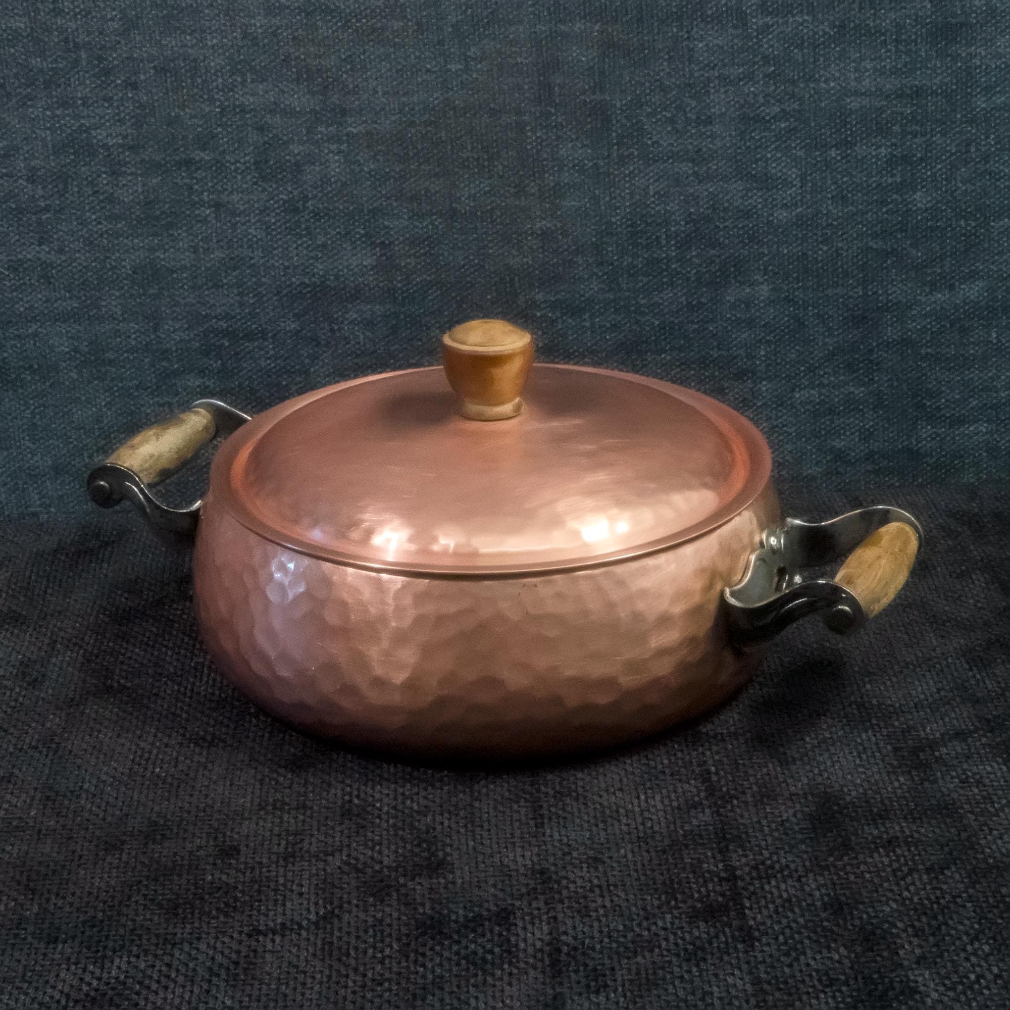 Vintage Copper Pan • Casserole With Lid and Wood Handles. Thick ...
