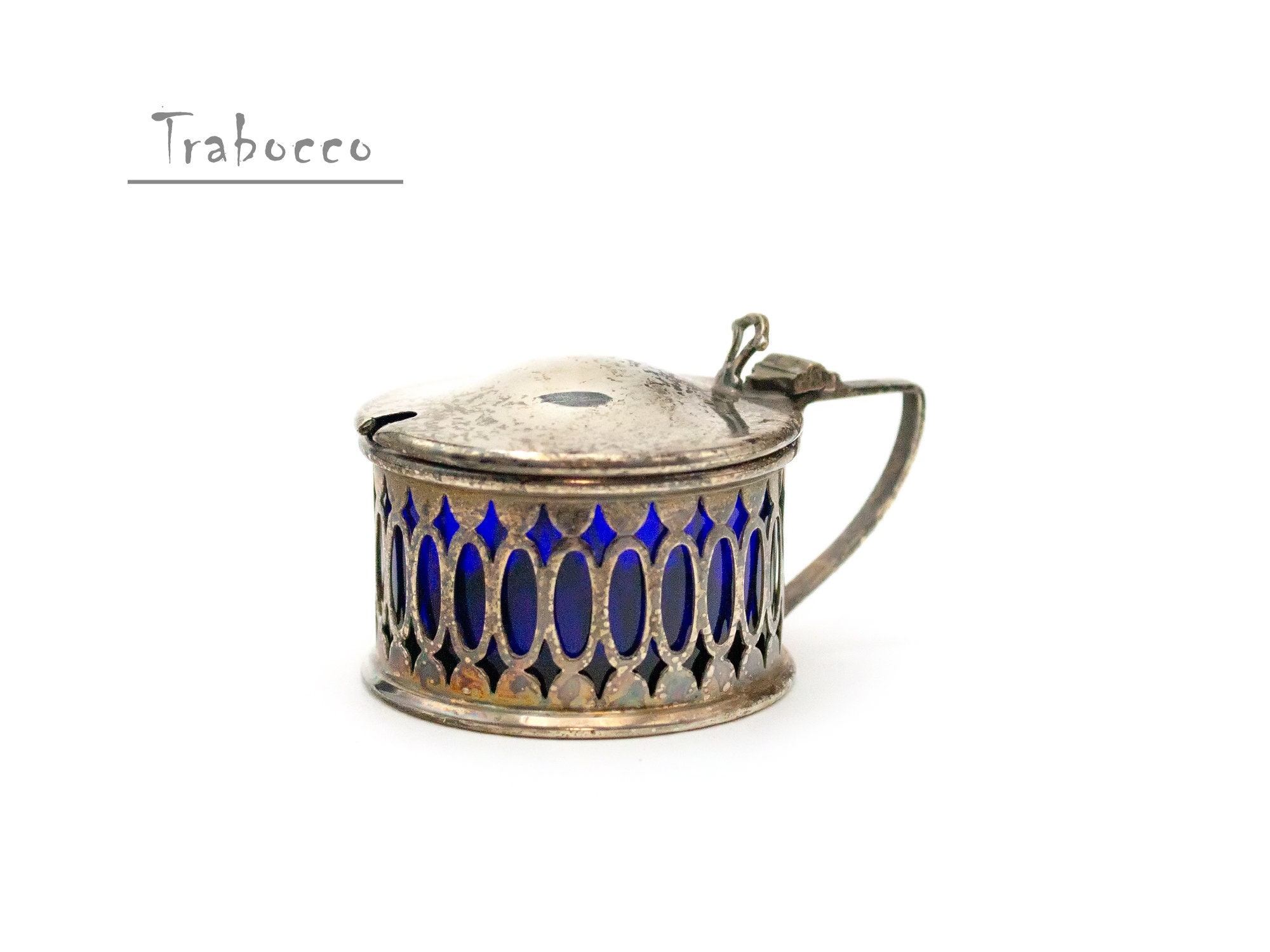 Blue Glass And Silver Plated Salt Cellar English Vintage Etsy