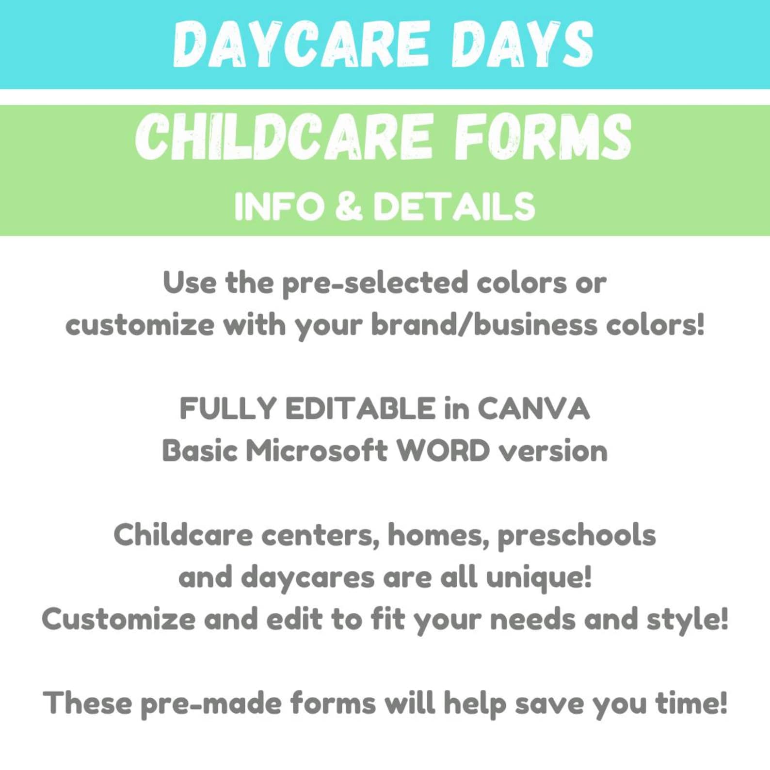 Pre-enrollment Info Form for Childcare - Etsy